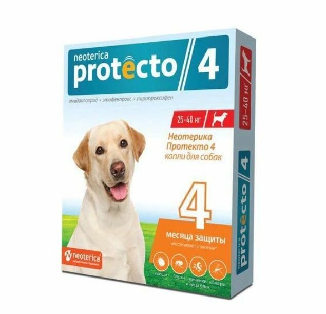 Neoterica Protecto 4 Капли на холку для собак 25-40 кг от блох и клещей, 2 шт — фото 1