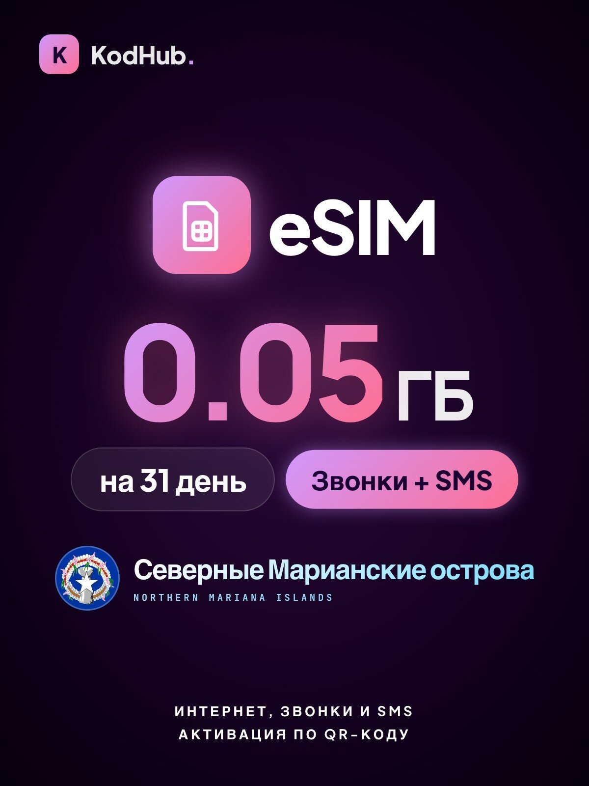Туристическая eSIM Северные Марианские острова 0,05 ГБ + звонки + SMS на 31 день | связь в поездке без роуминга