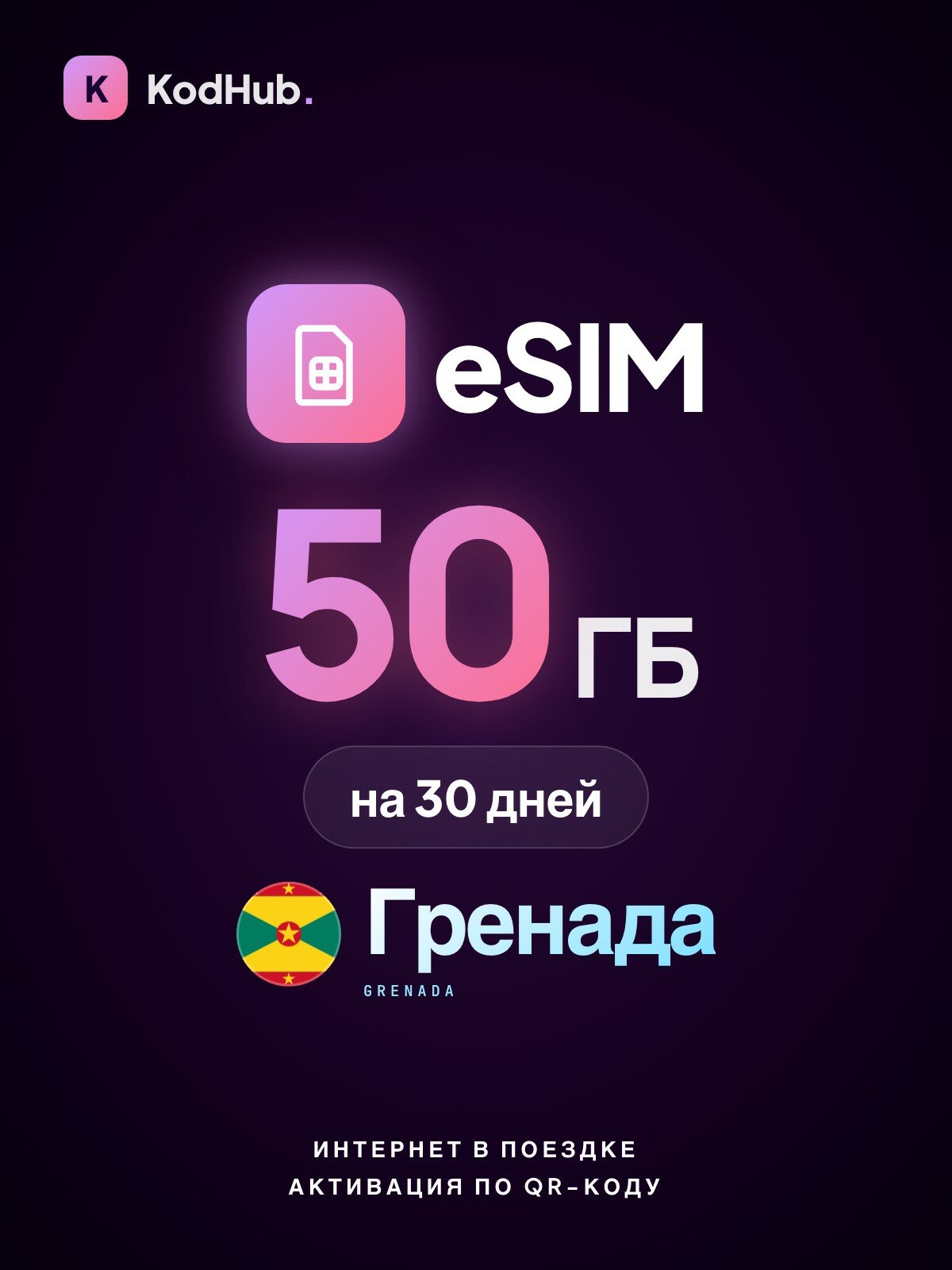 Туристическая eSIM Гренада 50 ГБ на 30 дней | интернет в поездке, связь за границей | QR-код активации