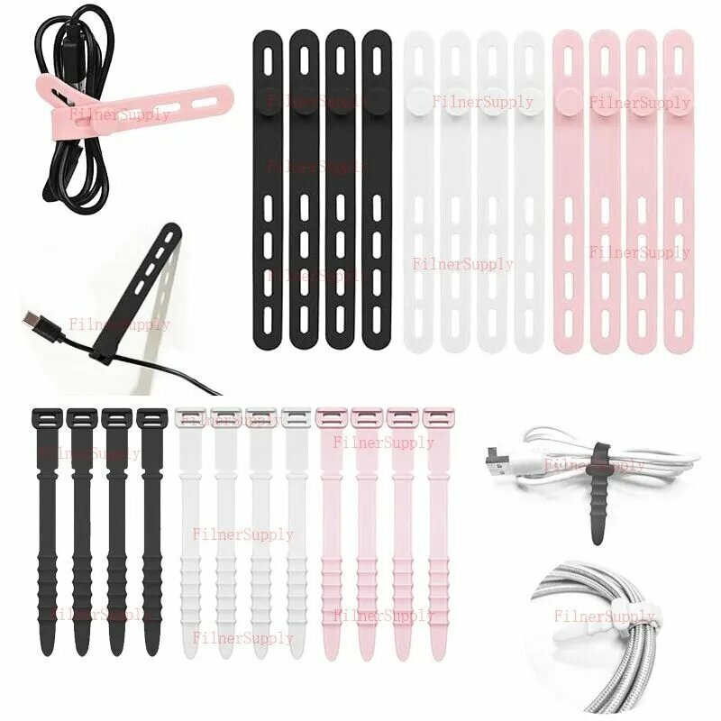 24Pcs Силиконовые ремни Silicone Cable Ties Возобновляемые кабельные ленты, провода подходят для дома, офиса