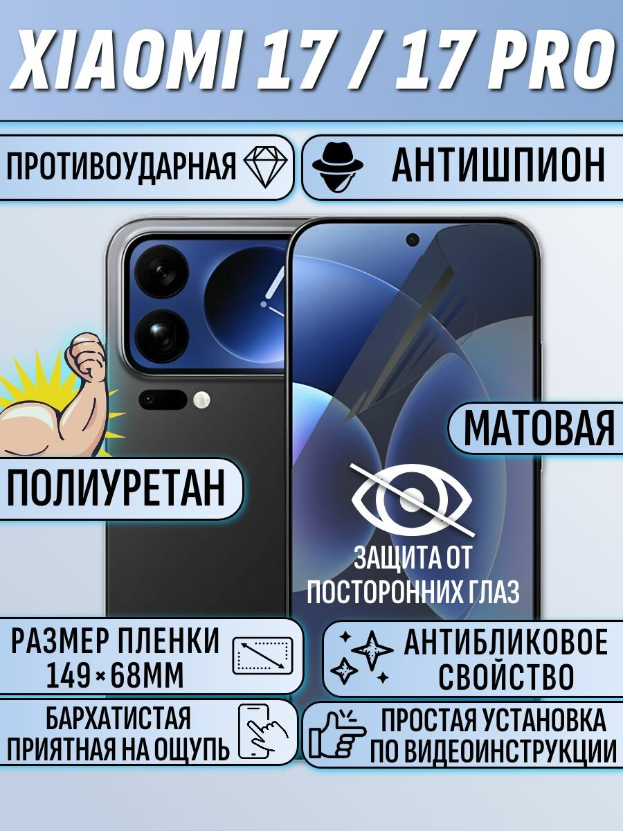 Гидрогелевая пленка Xiaomi 17 / 17 Pro антишпион матовая