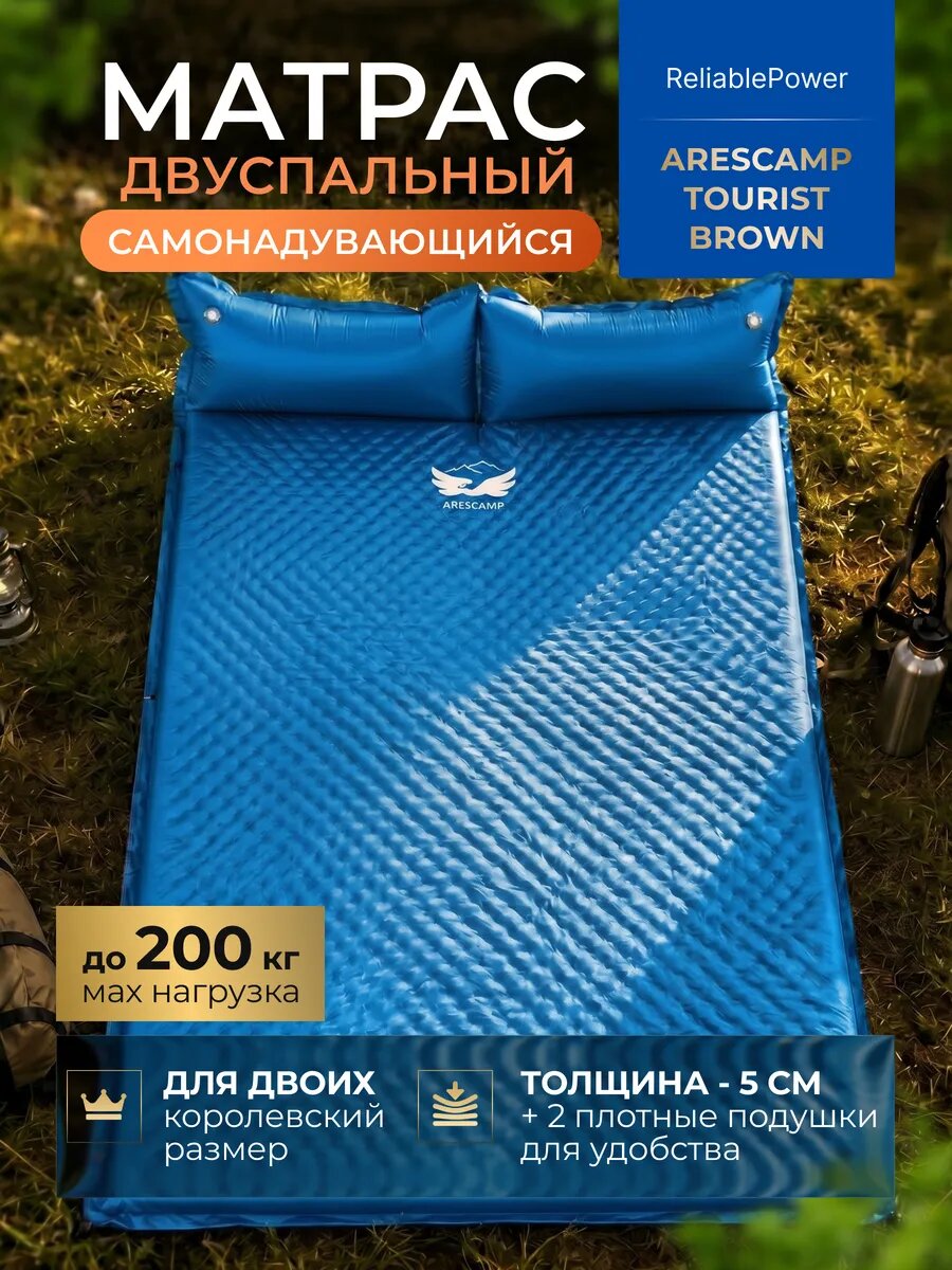Матрас надувной ARESCAMP, двухместный, самонадувающийся, синий