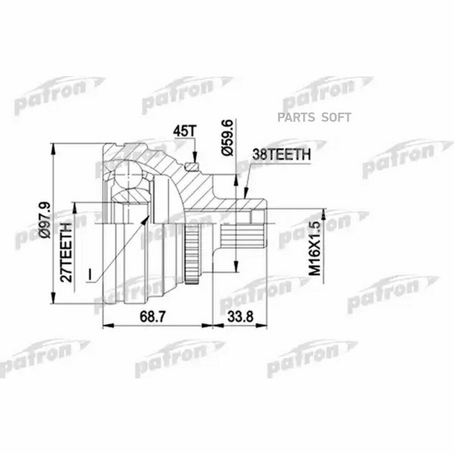 PATRON PCV1174 ШРУС AUDI 100 -94 2.5 TDI наружн. с ABS 45z