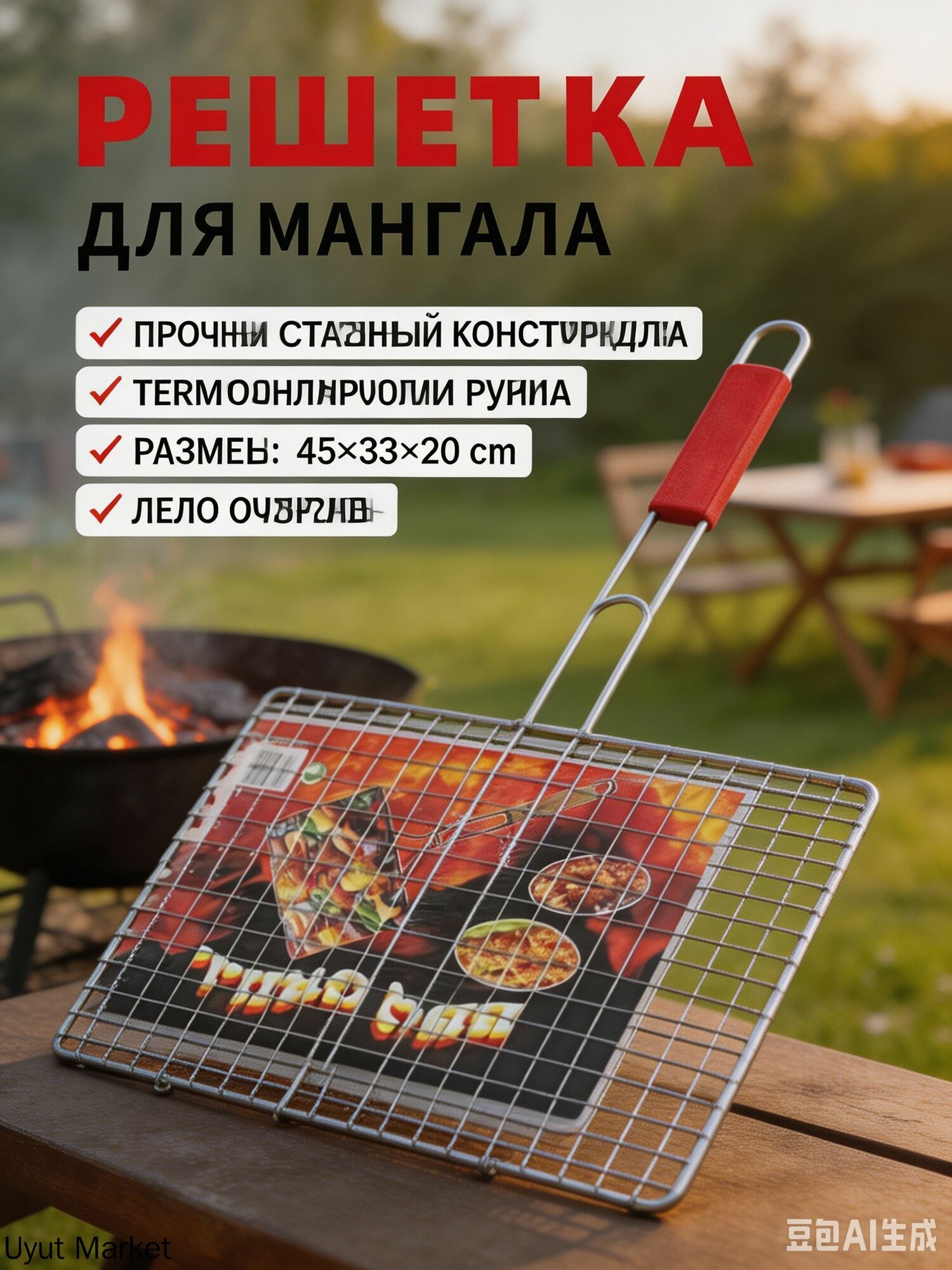 Решетка-гриль Сталь, длина 33 см, ширина 20 см,