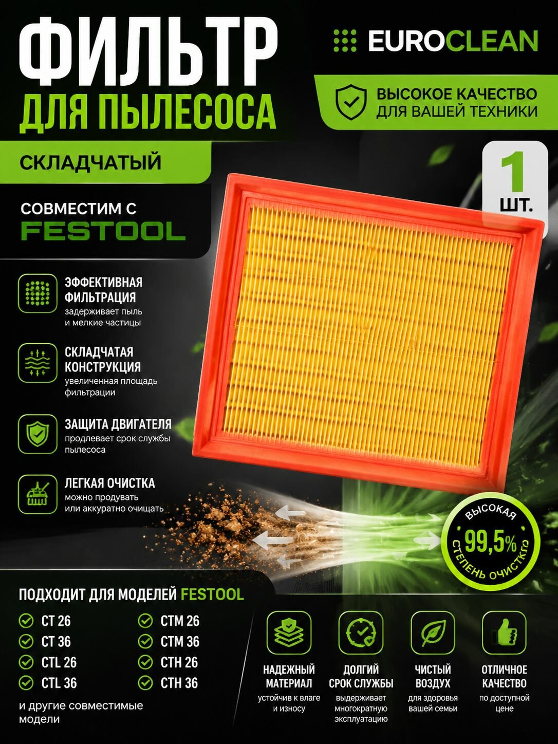 Фильтр для пылесоса festool ctl 26 e cleantec, ctl 36 e cleantec, ctm 36 e (фестол)