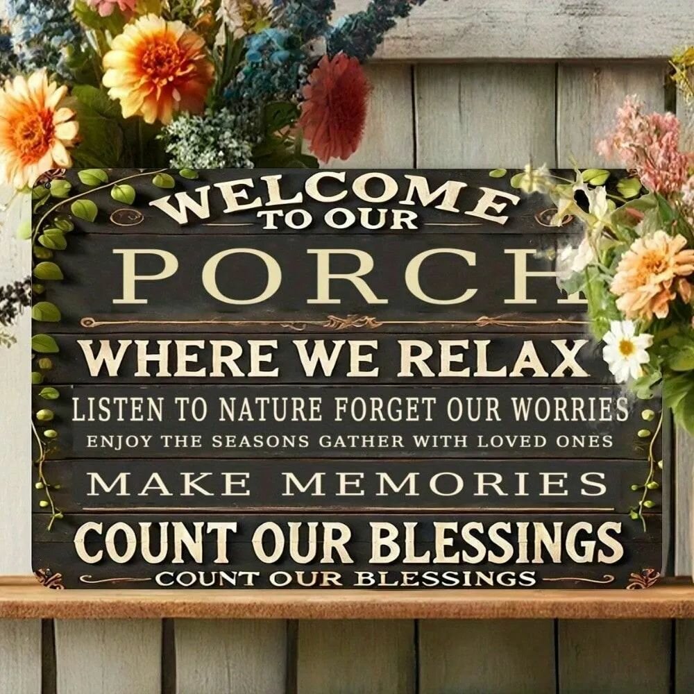 Металлическая плакатка, винтажный уютный стиль, надпись "Welcome To Our Porch", для украшения прихожей, 20x30cm