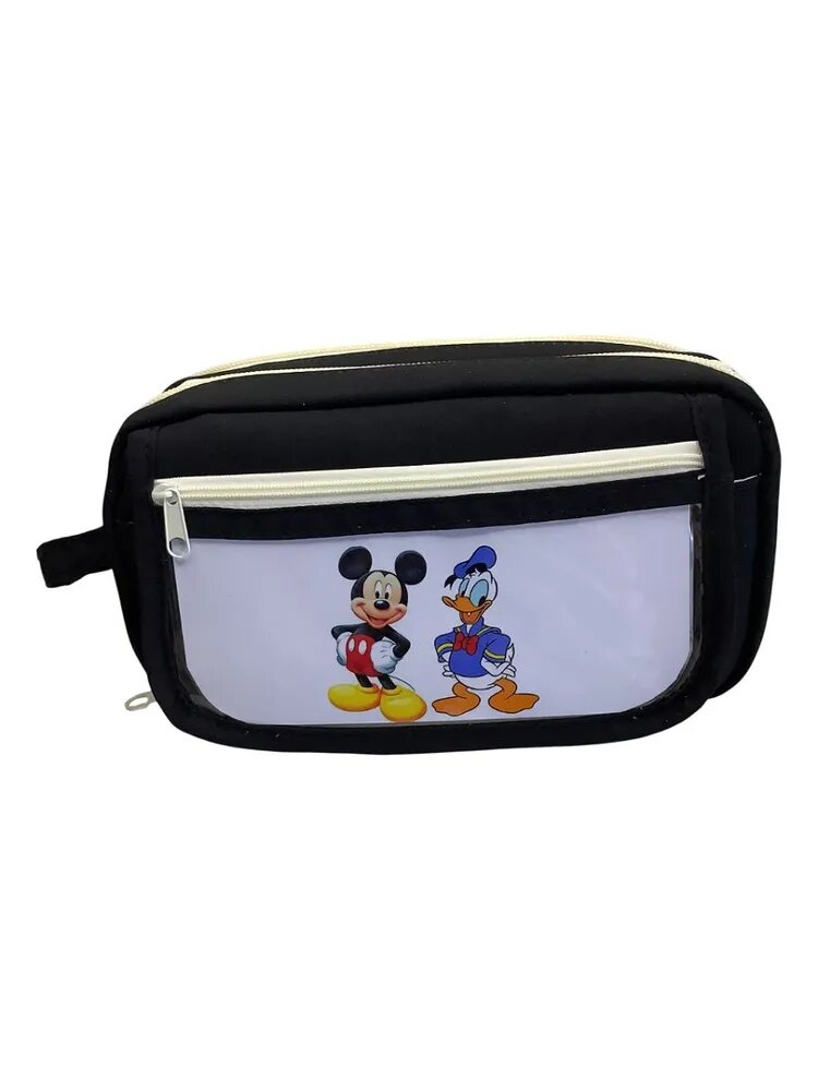 Mickey Mouse & Donald Duck пенал микки маус & дональд дак школьный, вместительный черный для подростка 2 отделения 20x11x7см