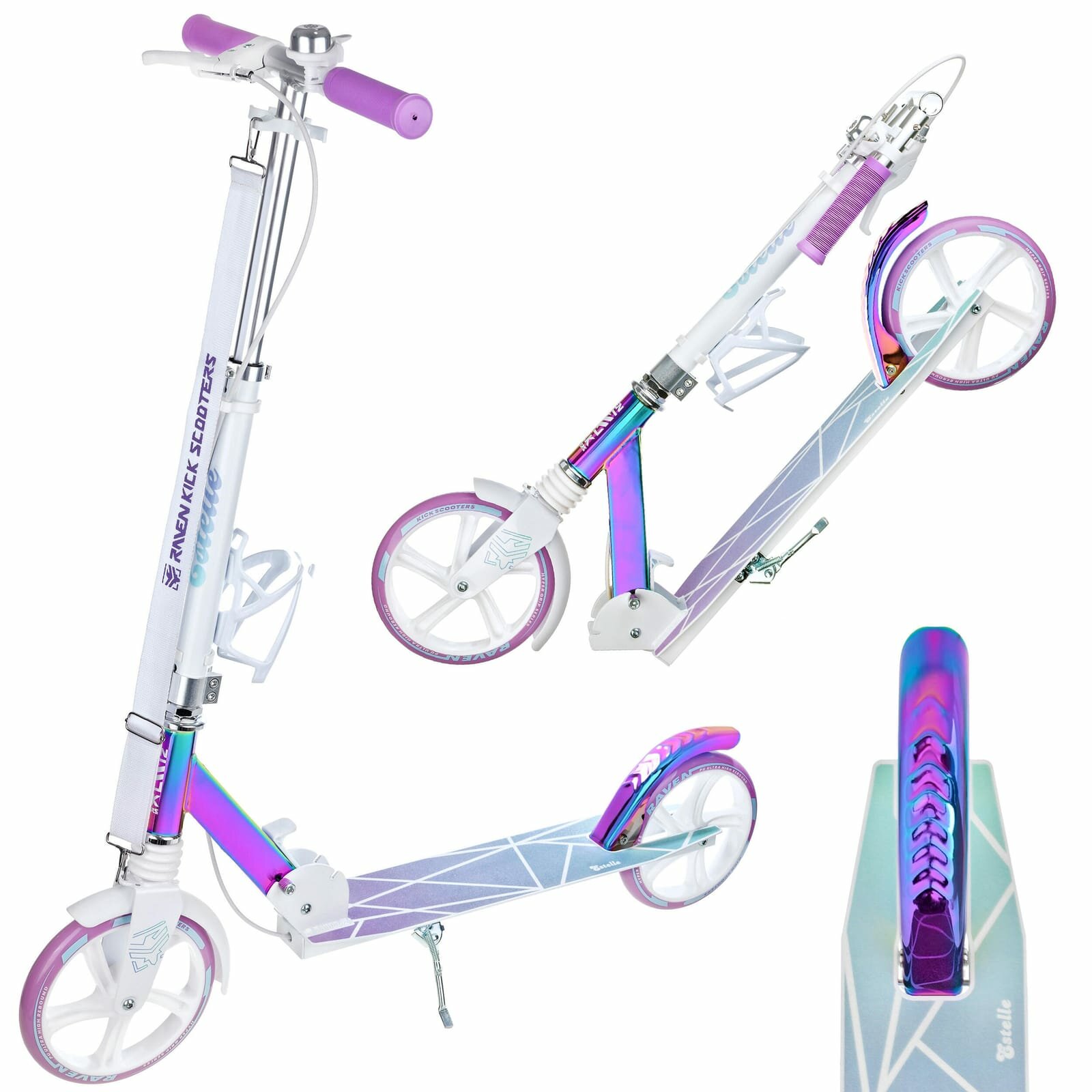 DECATHLON самокат Raven Estelle PRO, черный нео хром, 200 мм