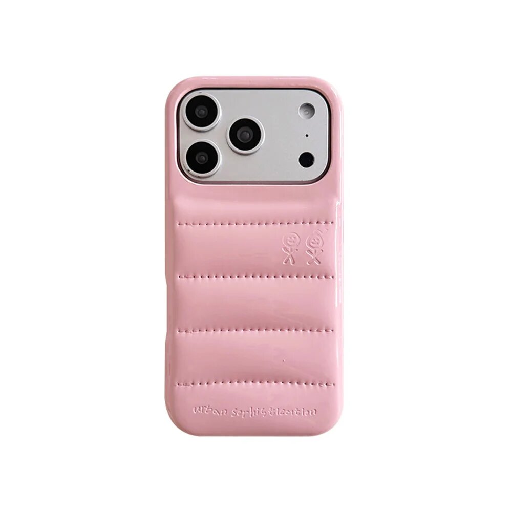 Роскошный чехол-пуховик из искусственной кожи для iPhone 17 16 15 14 Pro Max iPhone13, Розовый, Pink