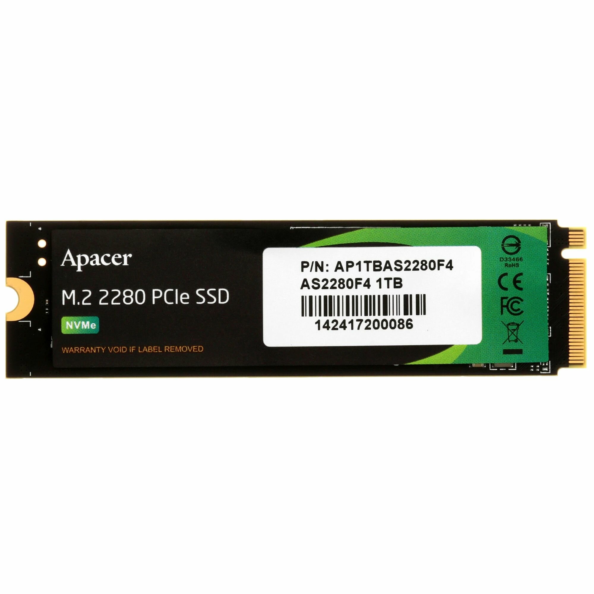 1 ТБ M.2 NVMe накопитель Apacer AS2280F4 (AP1TBAS2280F4-1) - PCI-E 5.0, чтение - 11500 МБ/с, запись - 9000 МБ/c, TBW - 700