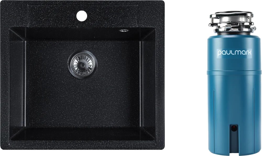 Комплект Мойка Reflexion Cubi RX1555CL 55x50, уголь, кварц / Измельчитель Paulmark Intenso I-PRO 1000 электрический