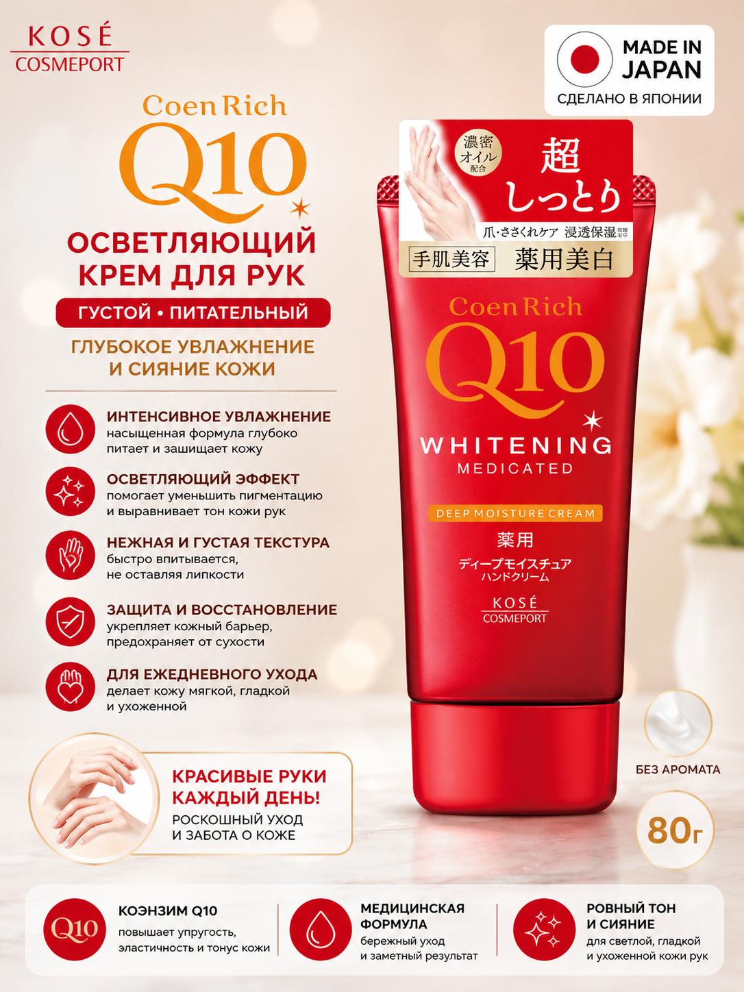 Крем для рук увлажняющий Coen Rich Q10 без аромата 80 г