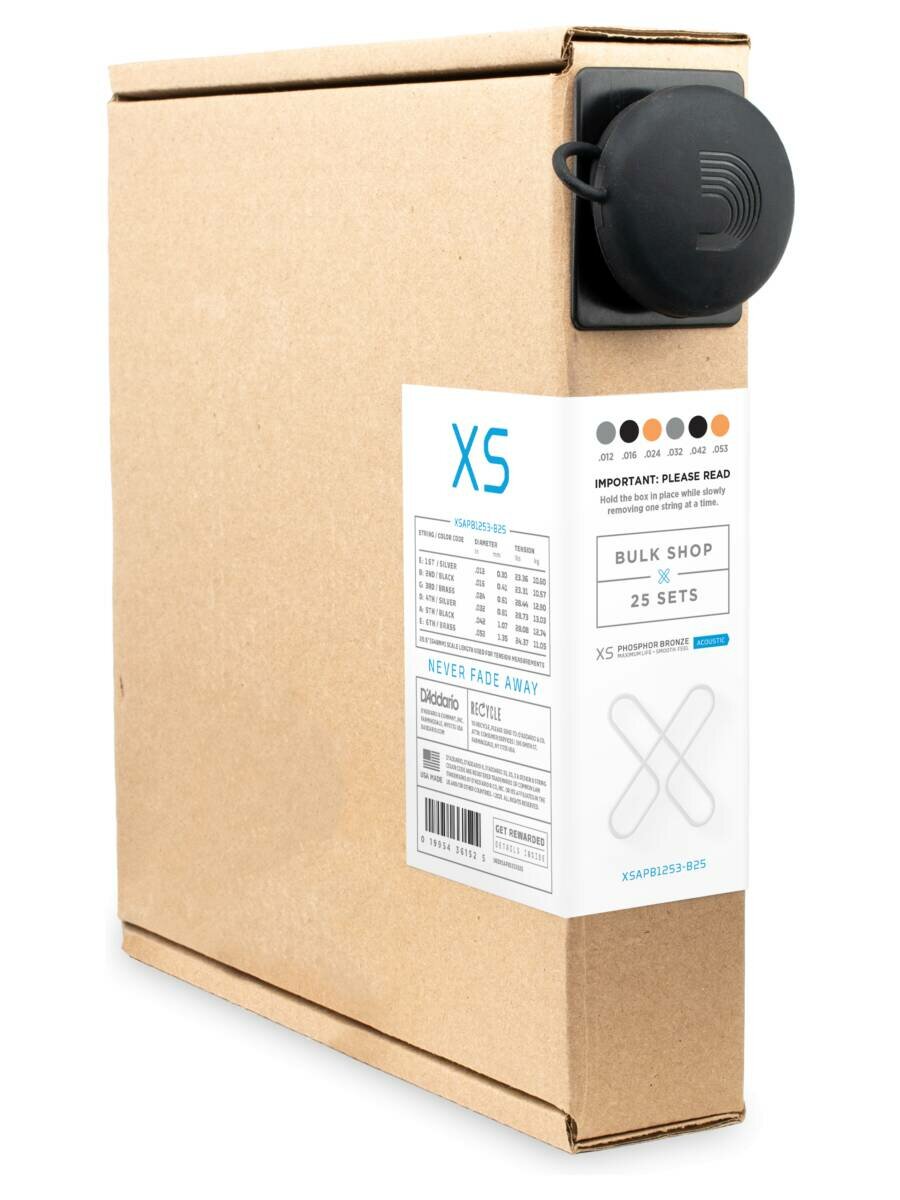 D'ADDARIO XSAPB1253-B25 струны, набор из 25 комплектов XS, фосфорная бронза, с защитным покрытием, калибр: 12-53