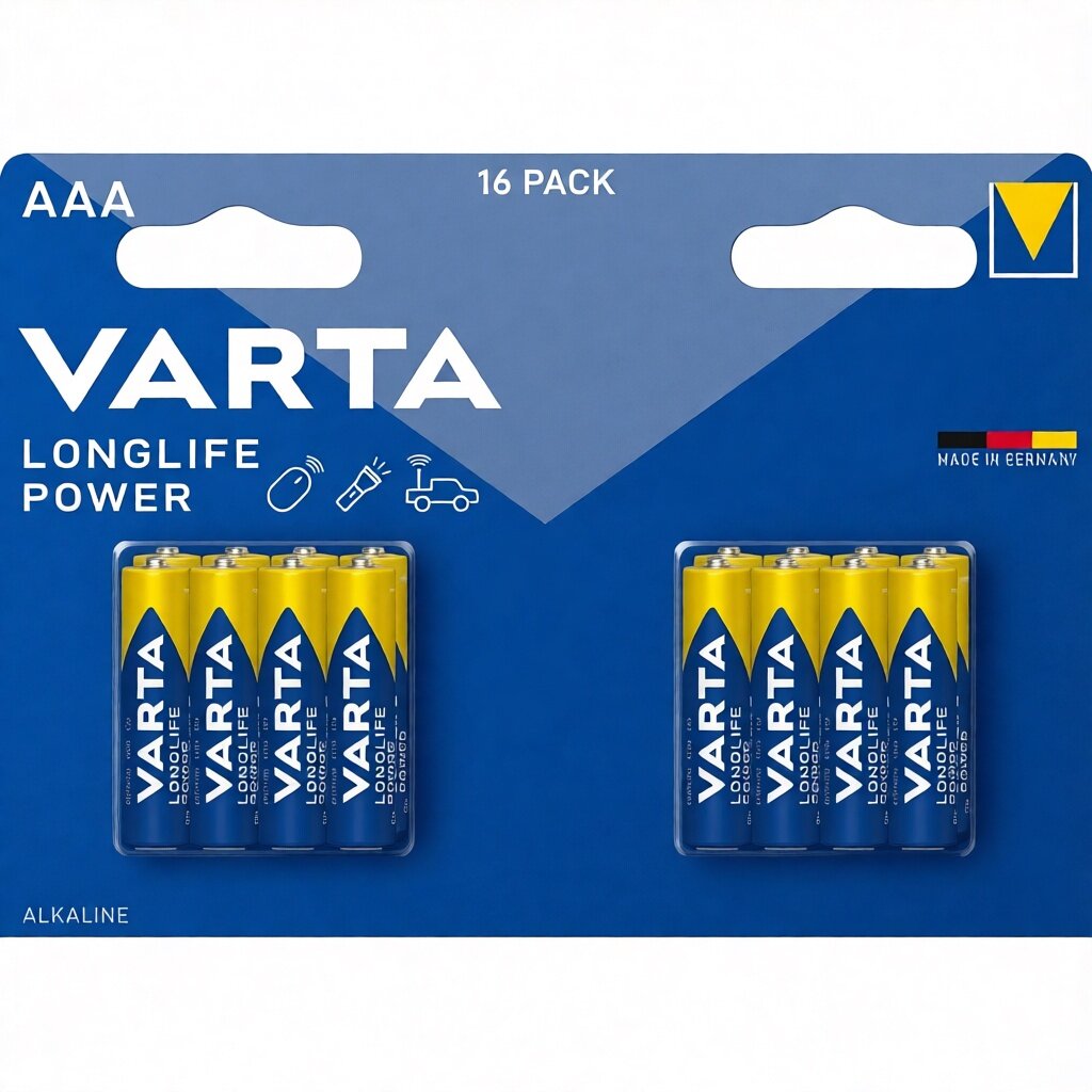 Батарейки VARTA AAA Longlife Power (LR03), 16 шт, алкалиновые (16 шт. в блистере)