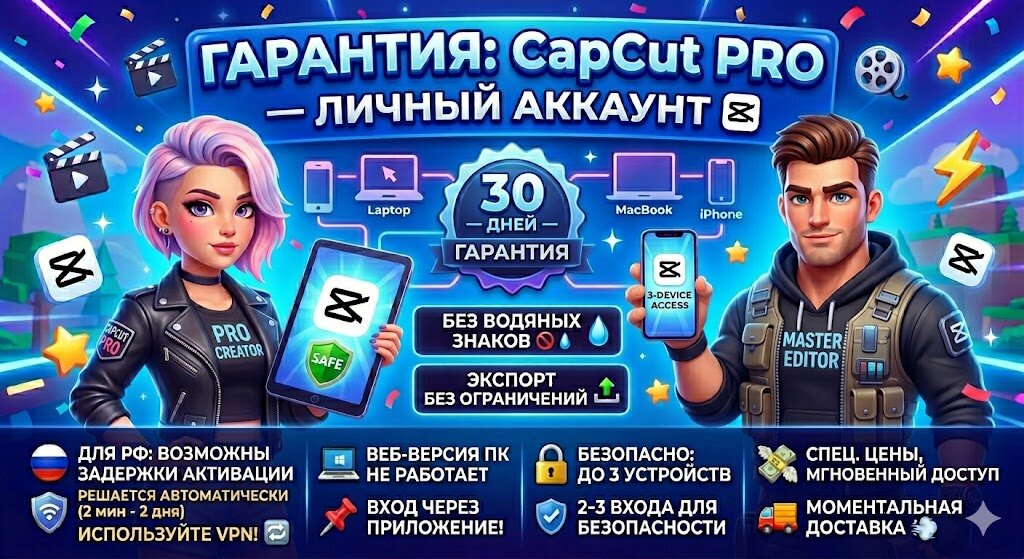 Ключ активации "CAPCUT PRO", 30-дневная подписка, для Windows, Mac OS, Linux, iOS гарантия