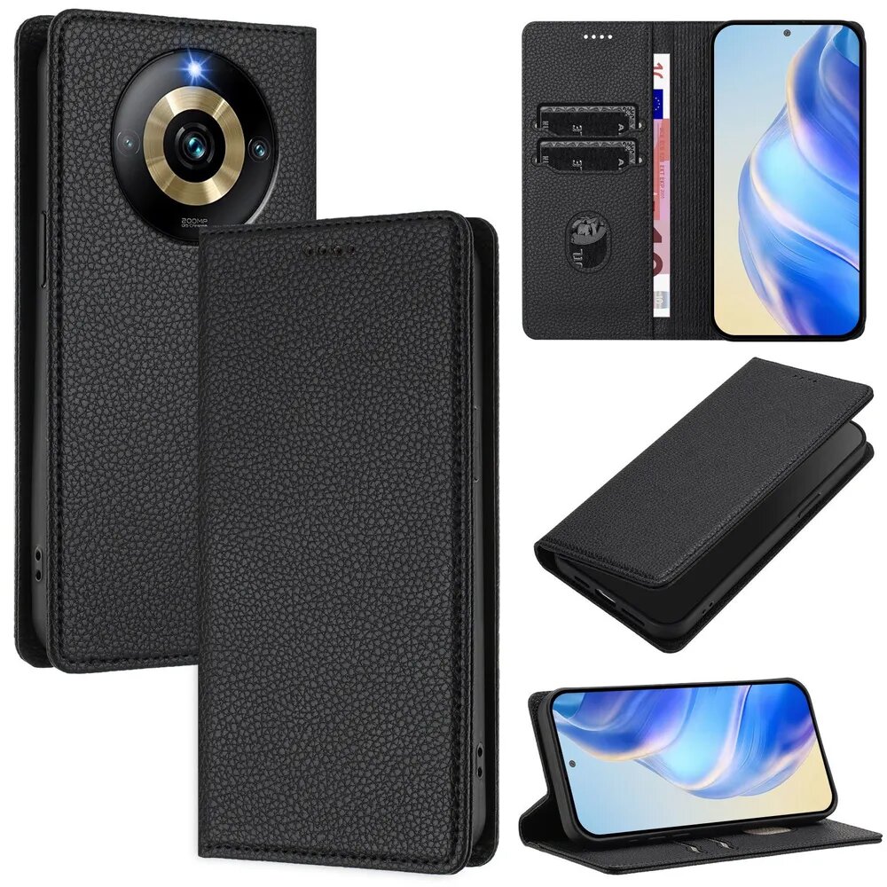 Кожаный книжка чехол для OPPO Realme Narzo 60Pro/Realme 11 Pro 5G/Realme 11 Pro Plus 5G с визитницей и RFID-блокировкой