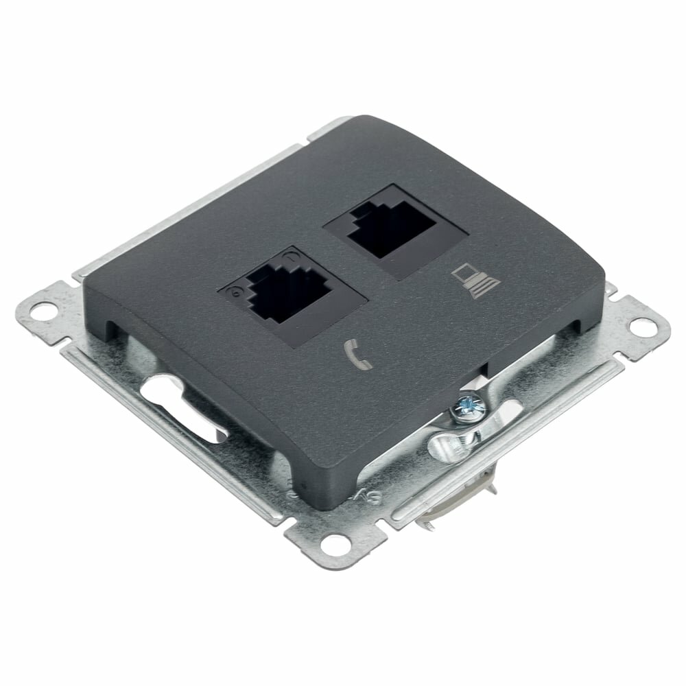 Розетка Systeme Electric Glossa Антрацит 2-ая RJ11+RJ45, кат.5E SE GSL000785 — фото 1