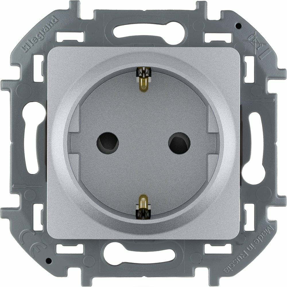Розетка Legrand с заземлением Legrand Inspiria со шторками 16А 250В винтовые зажимы алюминий 673732