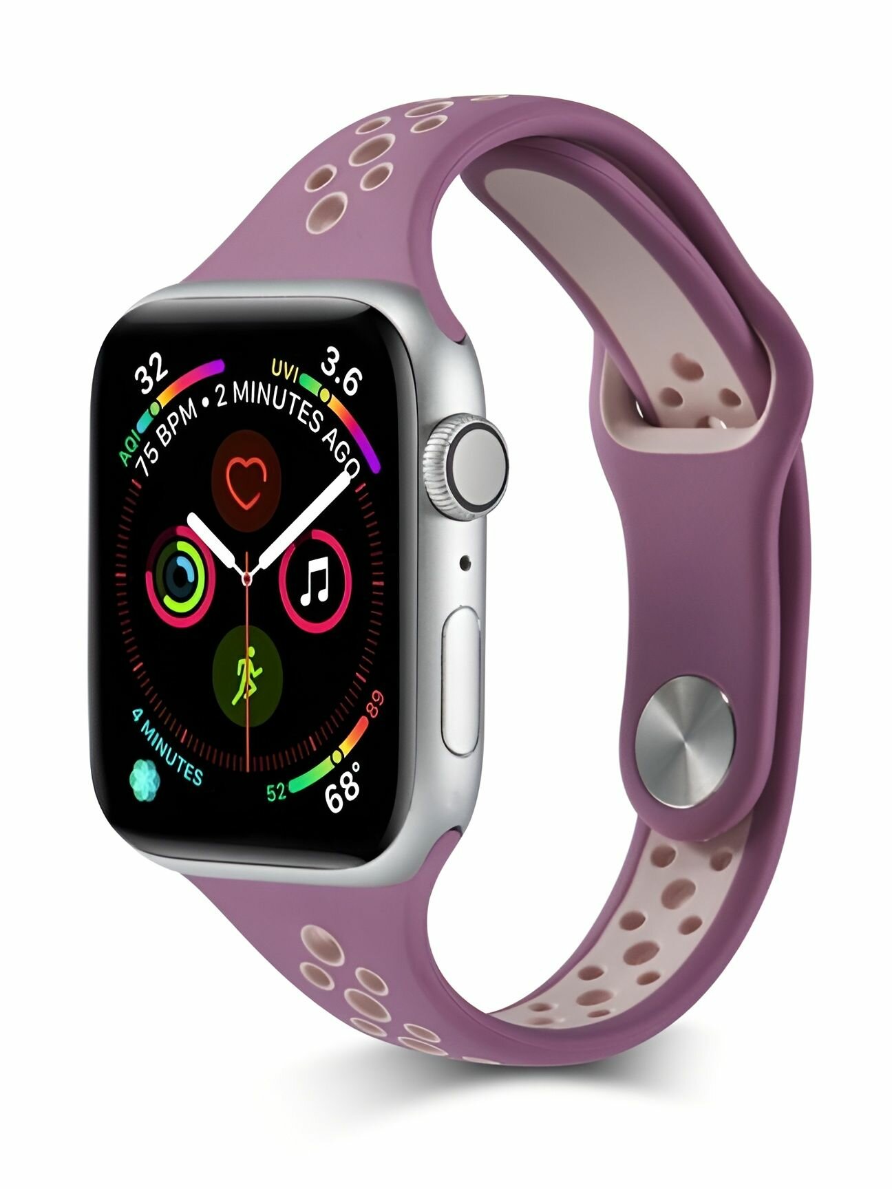 Силиконовый ремешок для часов Apple Watch 38, 40, 41 мм / Ремешок на часы эпл вотч 38, 40, 41 мм сиреневый/розовый (№29), размер S