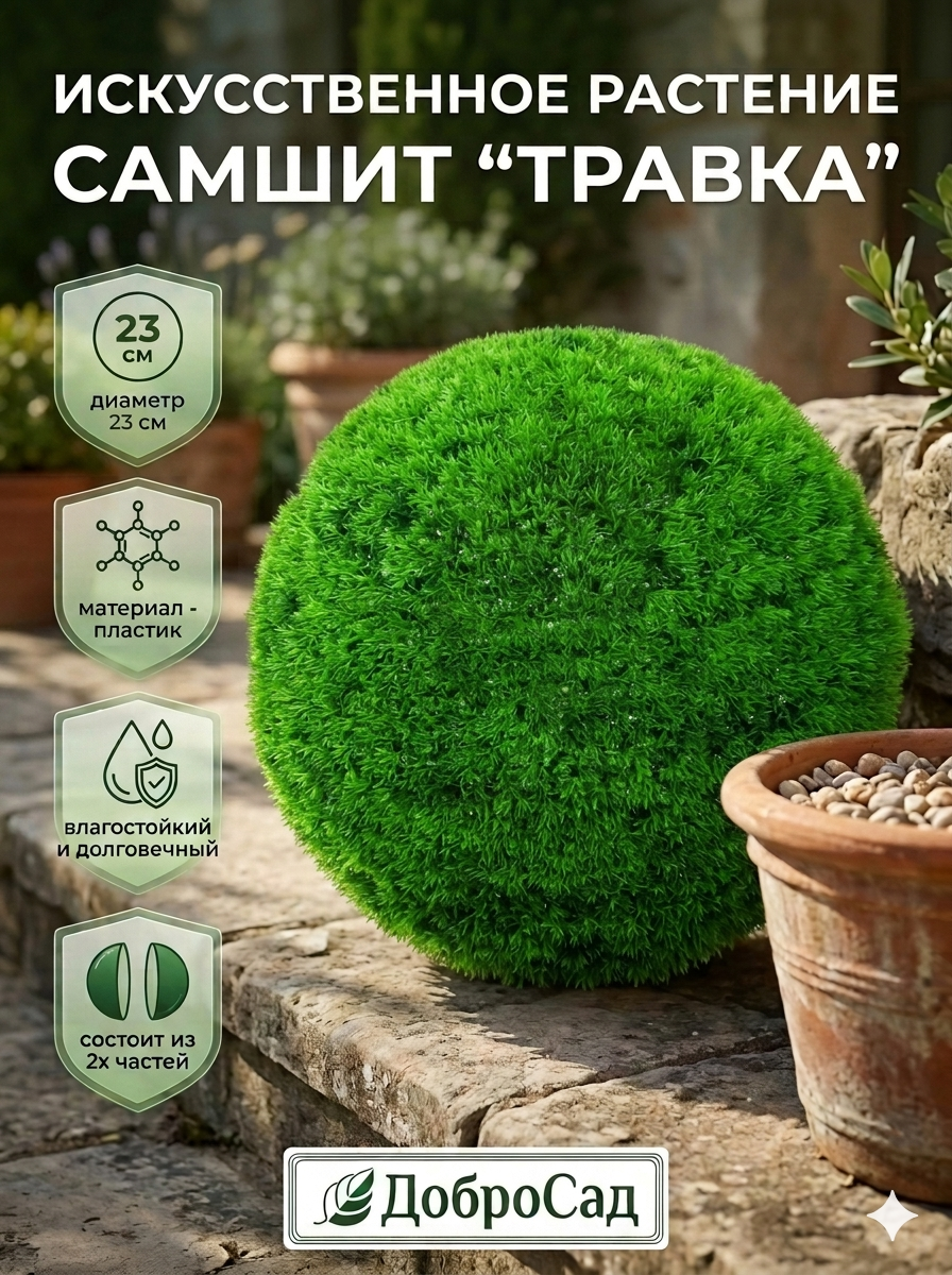 Шар искусственный "Самшит" D 23 см, пластик, для сада и интерьера