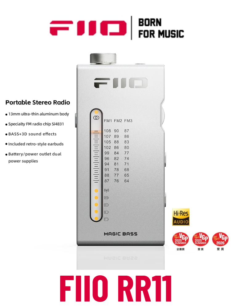 FiiO RR11 Портативный Стереоприемник HiFi FM С Аналоговой Настройкой PVR, Басы + 3D Звуковые Эффекты, 64 МГц-108 МГц