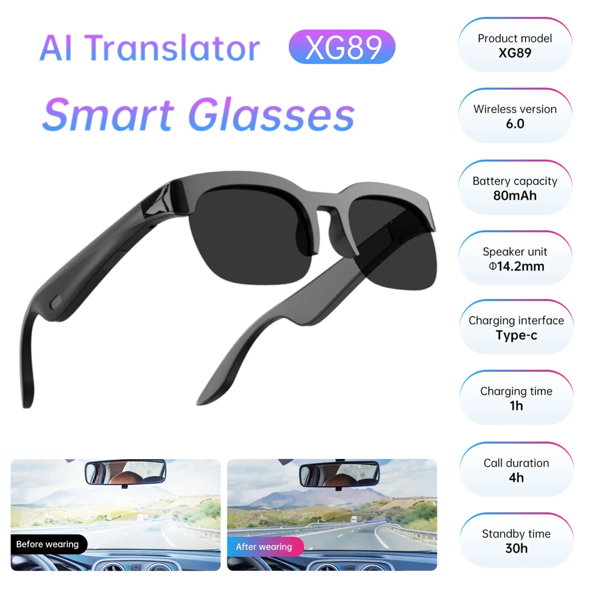 AEVYVKV XG89 Bluetooth-очки с переводом