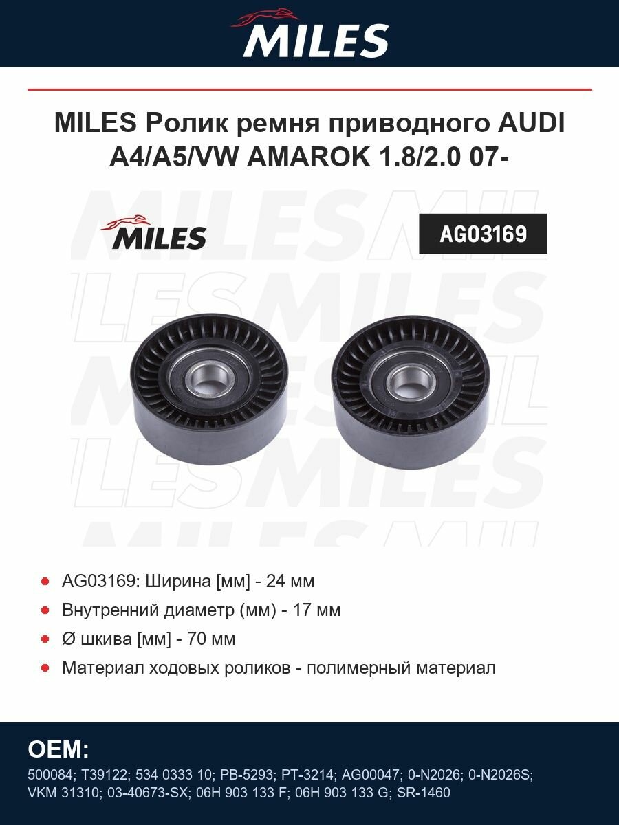 MILES Ролик ремня приводного AUDI A4/A5/VW AMAROK 1.8/2.0 07-