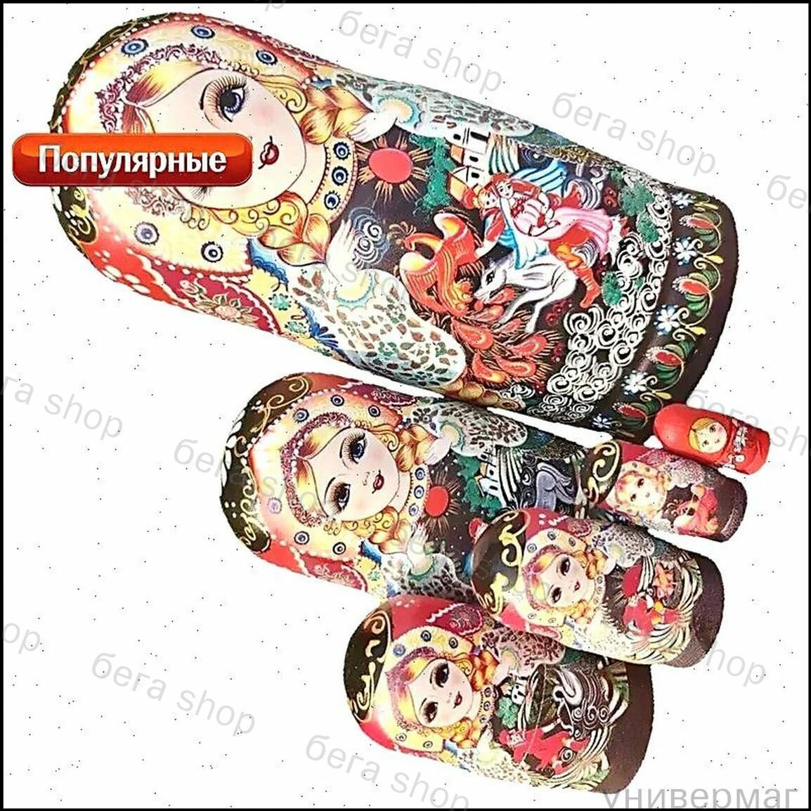 Ручная работа: набор из 6 русских матрешек гладкая деревянная игрушка с культурным дизайном--A