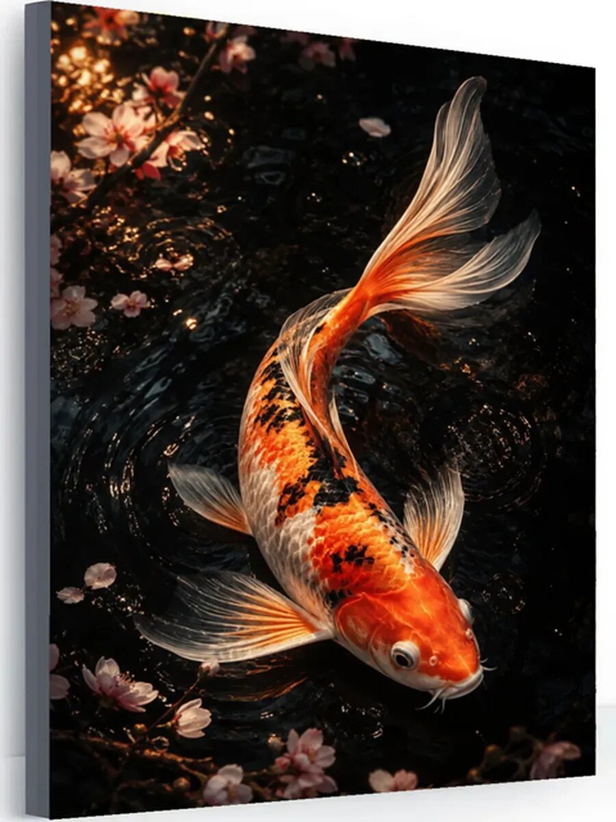 Картина на стену для интерьера "Карпы кои", на подрамнике, 40 x 50 см