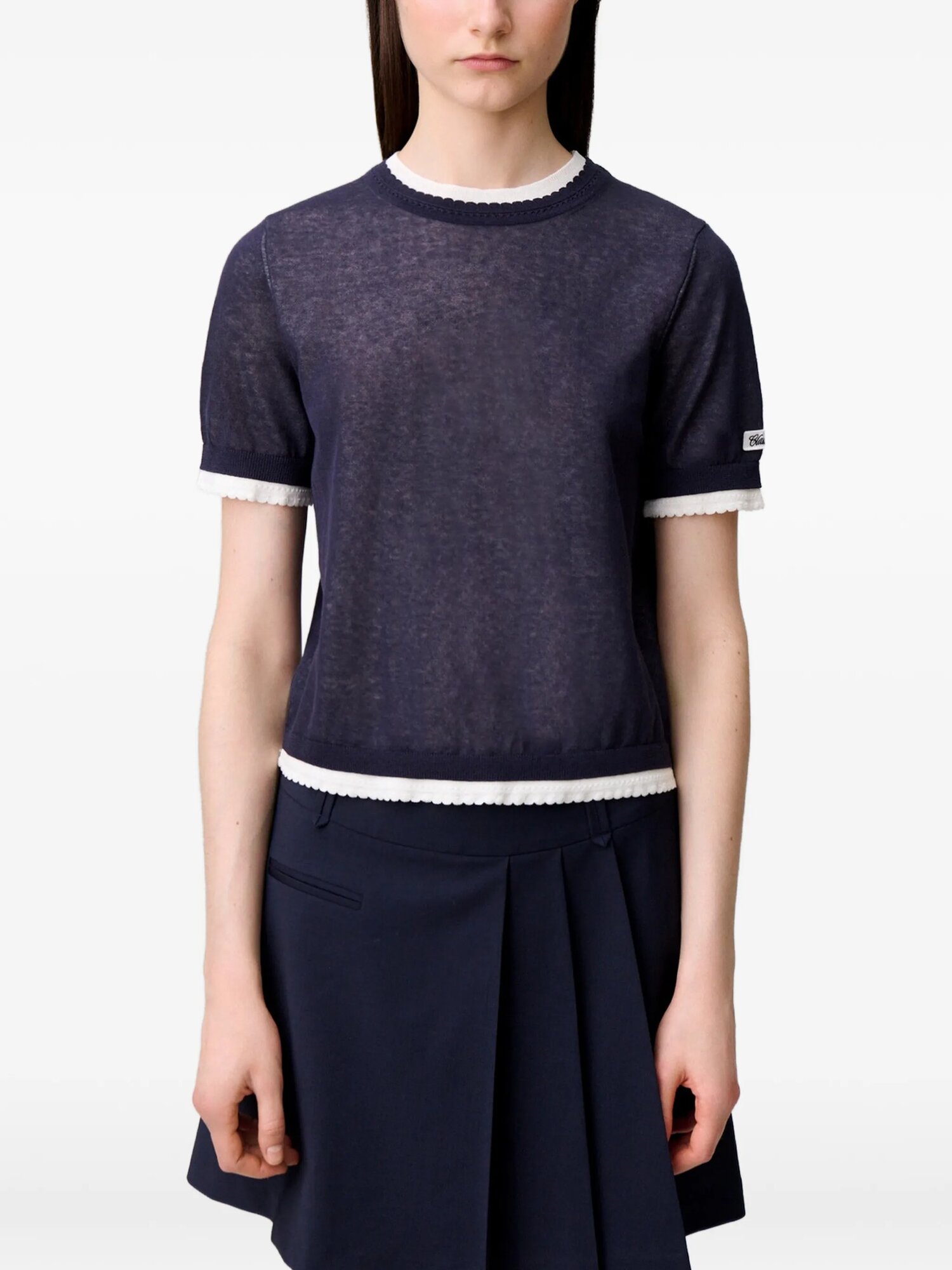 Джемпер CLAUDIE PIERLOT Contrast knit jumper, размер 38, Синий принт — фото 1