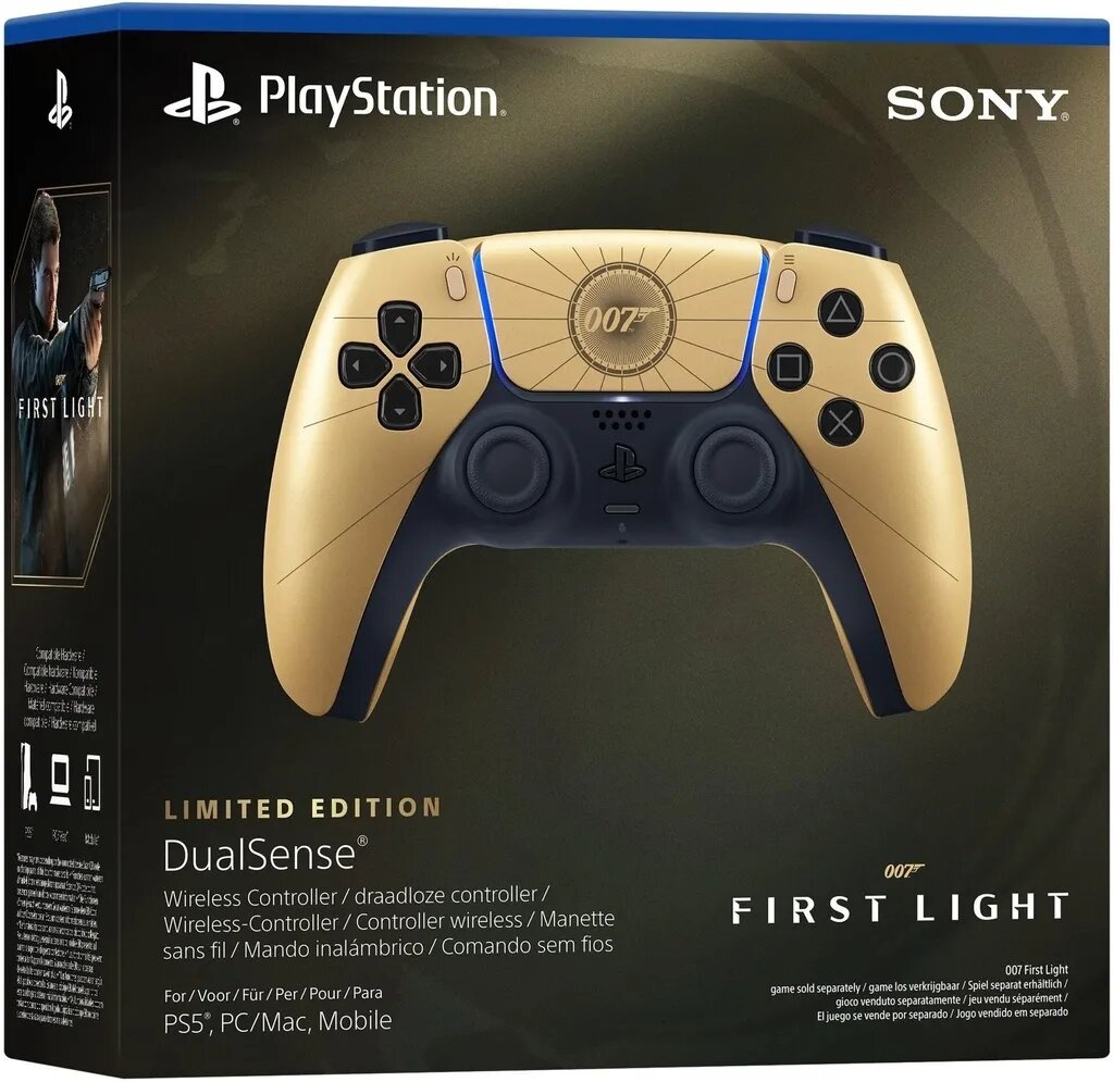 Геймпад беспроводной DualSense "007 First Light" Limited Edition, золотой, совместимость Android, iOS, PC, PlayStation 5