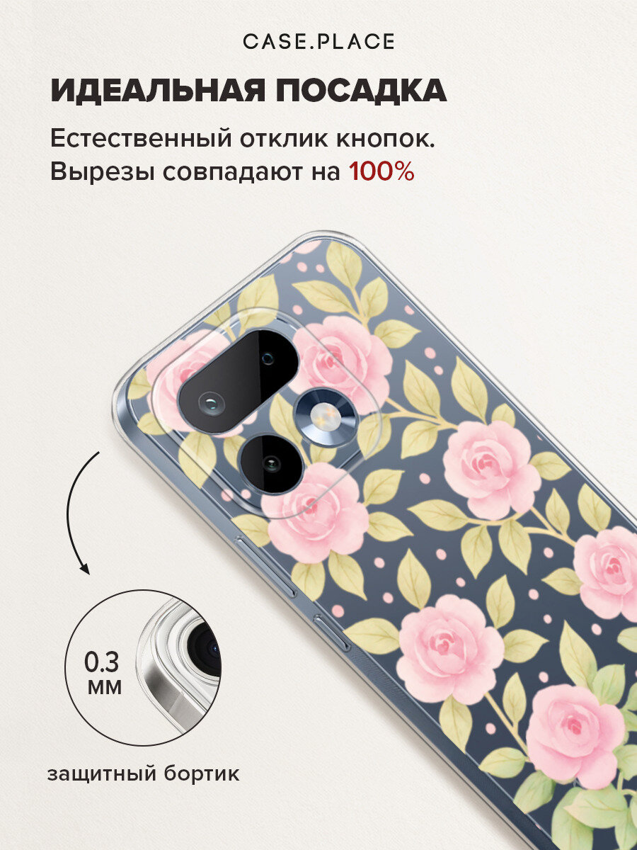 Чехол на Realme 16 Pro / Реалми 16 Про с принтом Акварельные розовые розы — фото 1