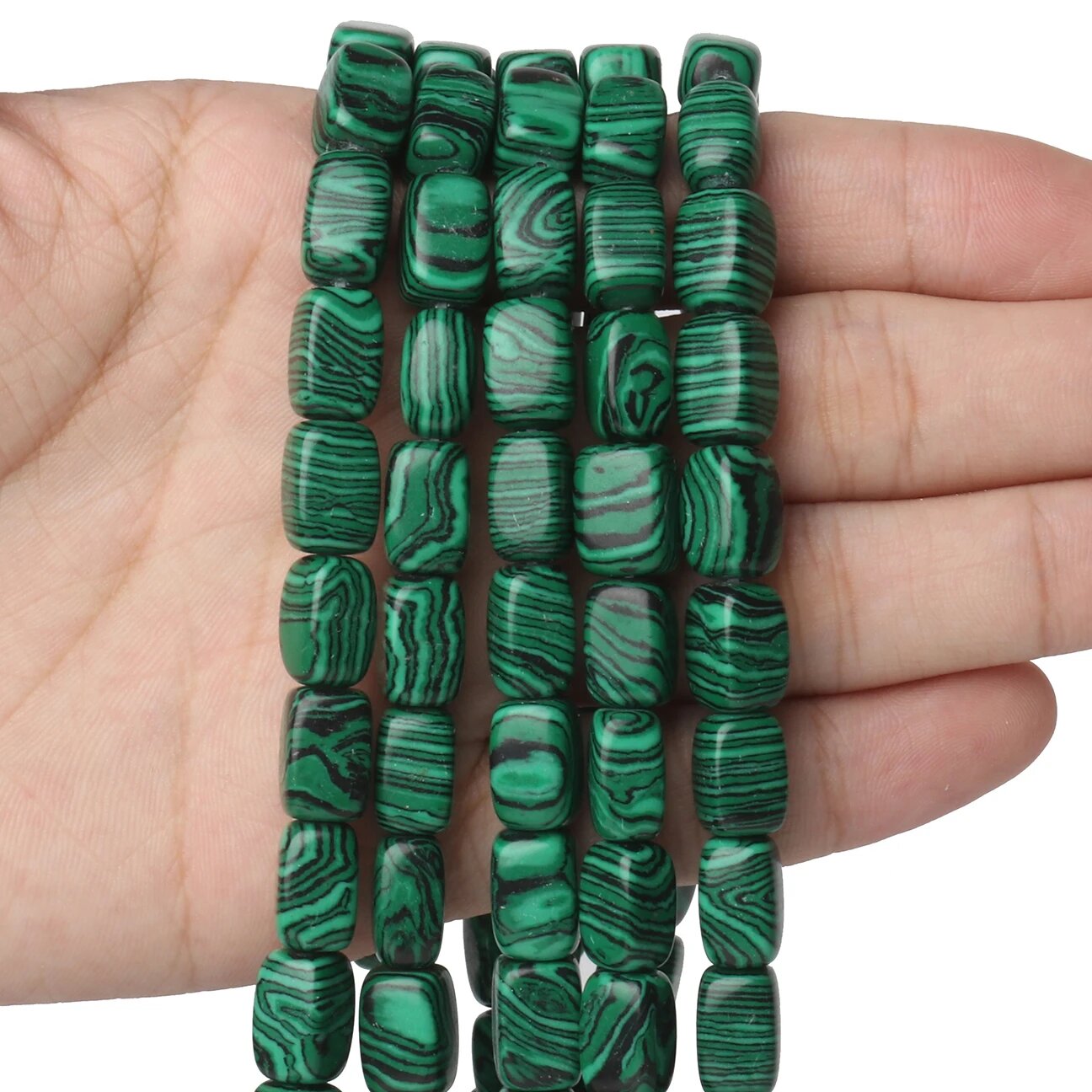 Кубические бусины из натуральных камней LNMBII 8x12 мм Зеленый, Malachite