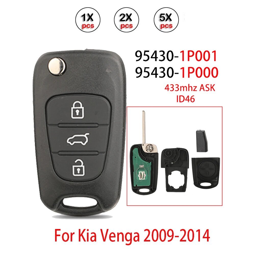 Корпус ключа Kia Venga 2009-2014, 433 МГц, ID46, 5ps, BOARD ONLY