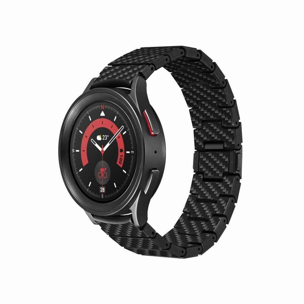 Браслет PITAKA Carbon Fiber серия Modern для Samsung Galaxy Watch (40/42/44/45/46 мм.), чёрно/серый (полоска)