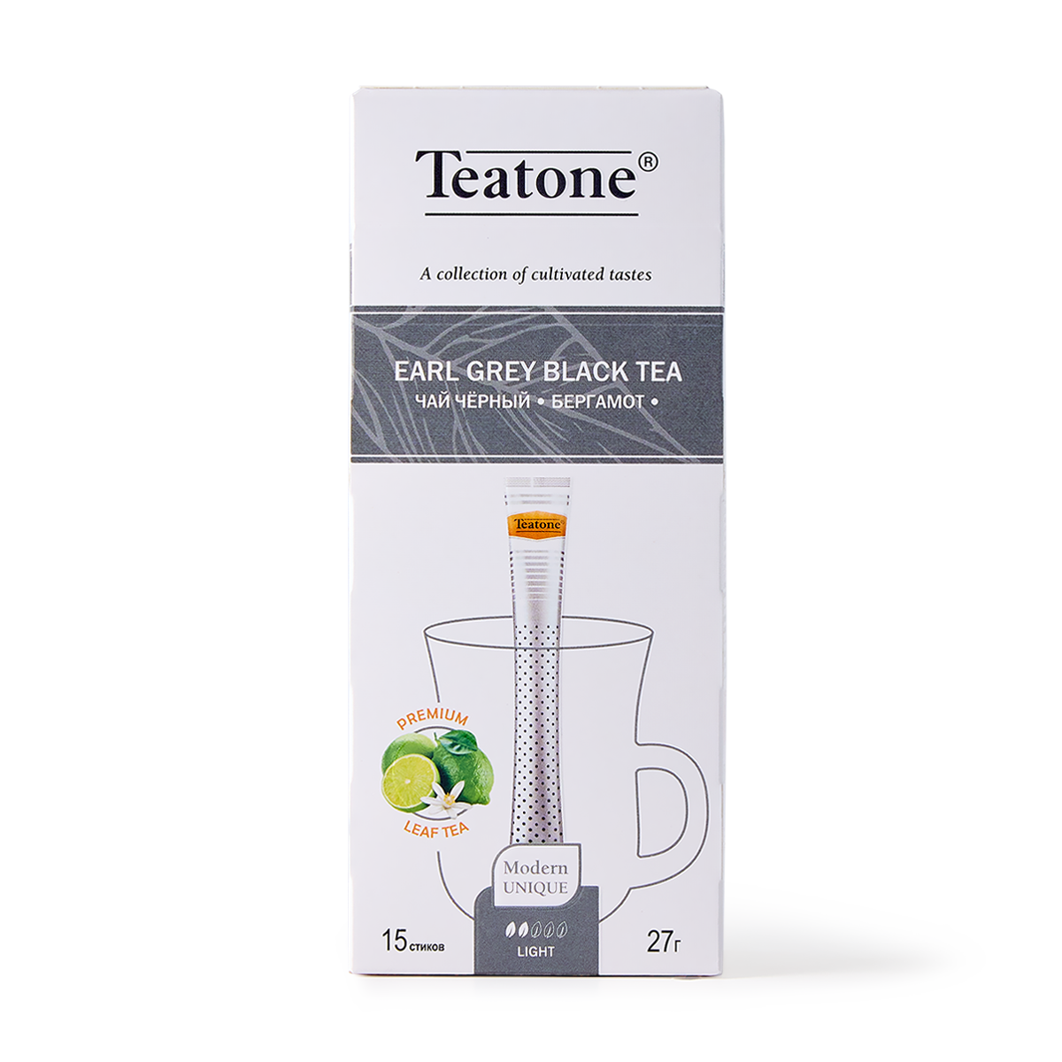 Чай Teatone Earl Grey, черный, с бергамотом, 15 стиков в упаковке