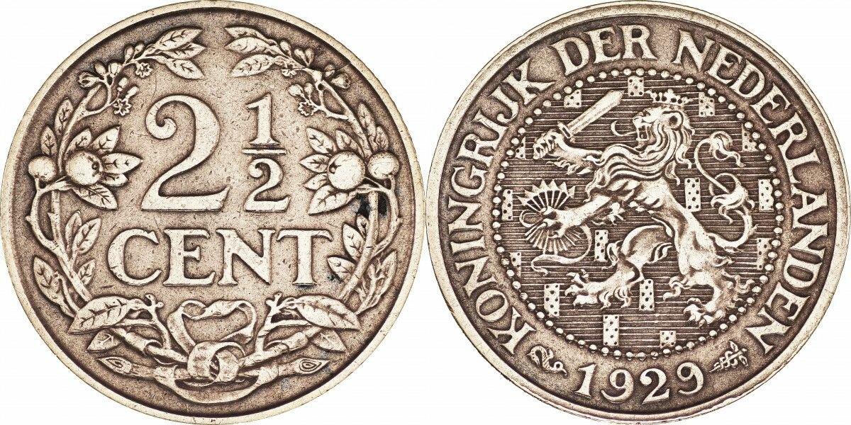 Нидерланды 2,5 цента, 1912 - 1941 Лев XF