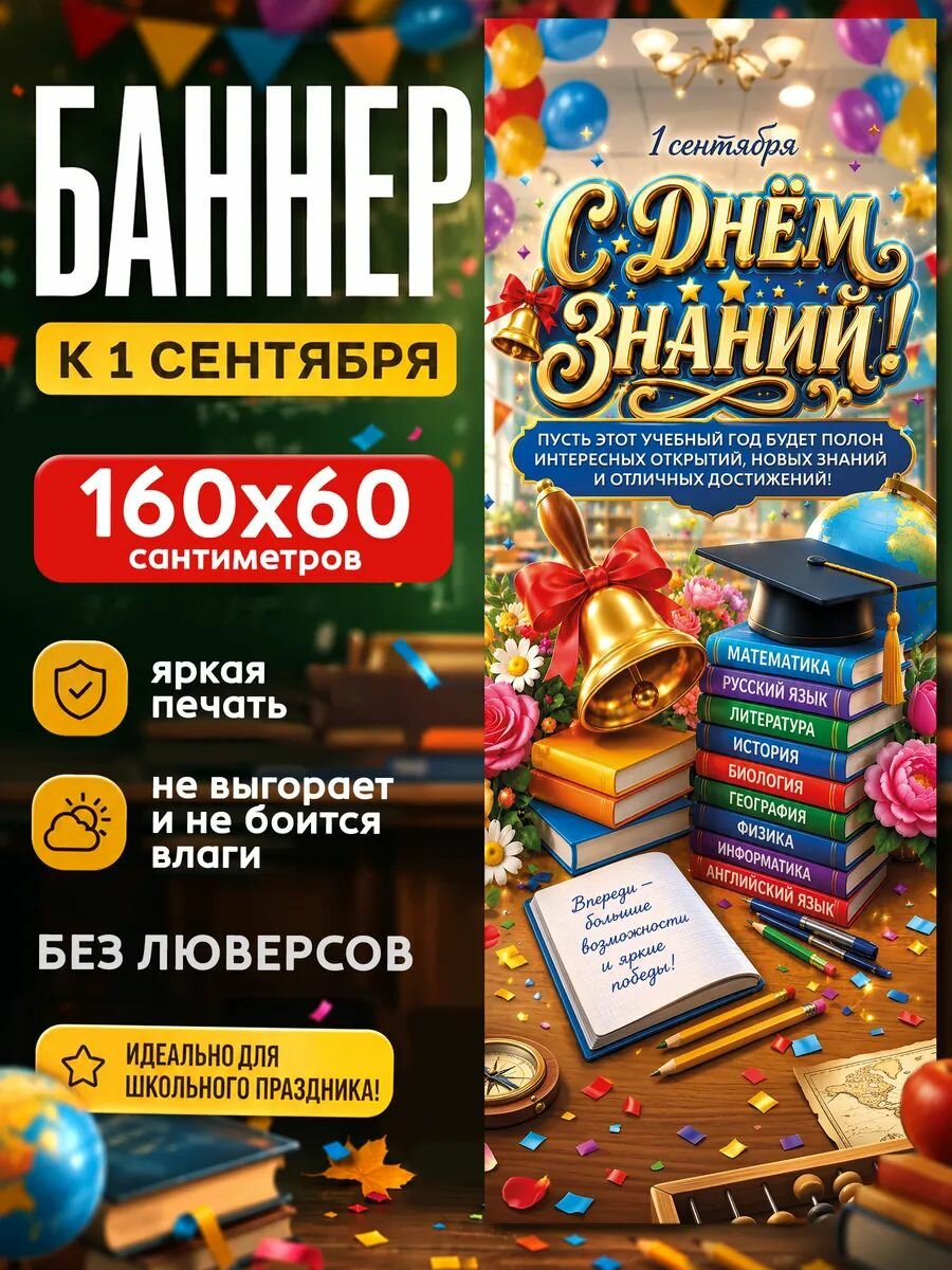 Баннер на 1 сентября для фотозоны фотофон с Днем знаний 160х60 см