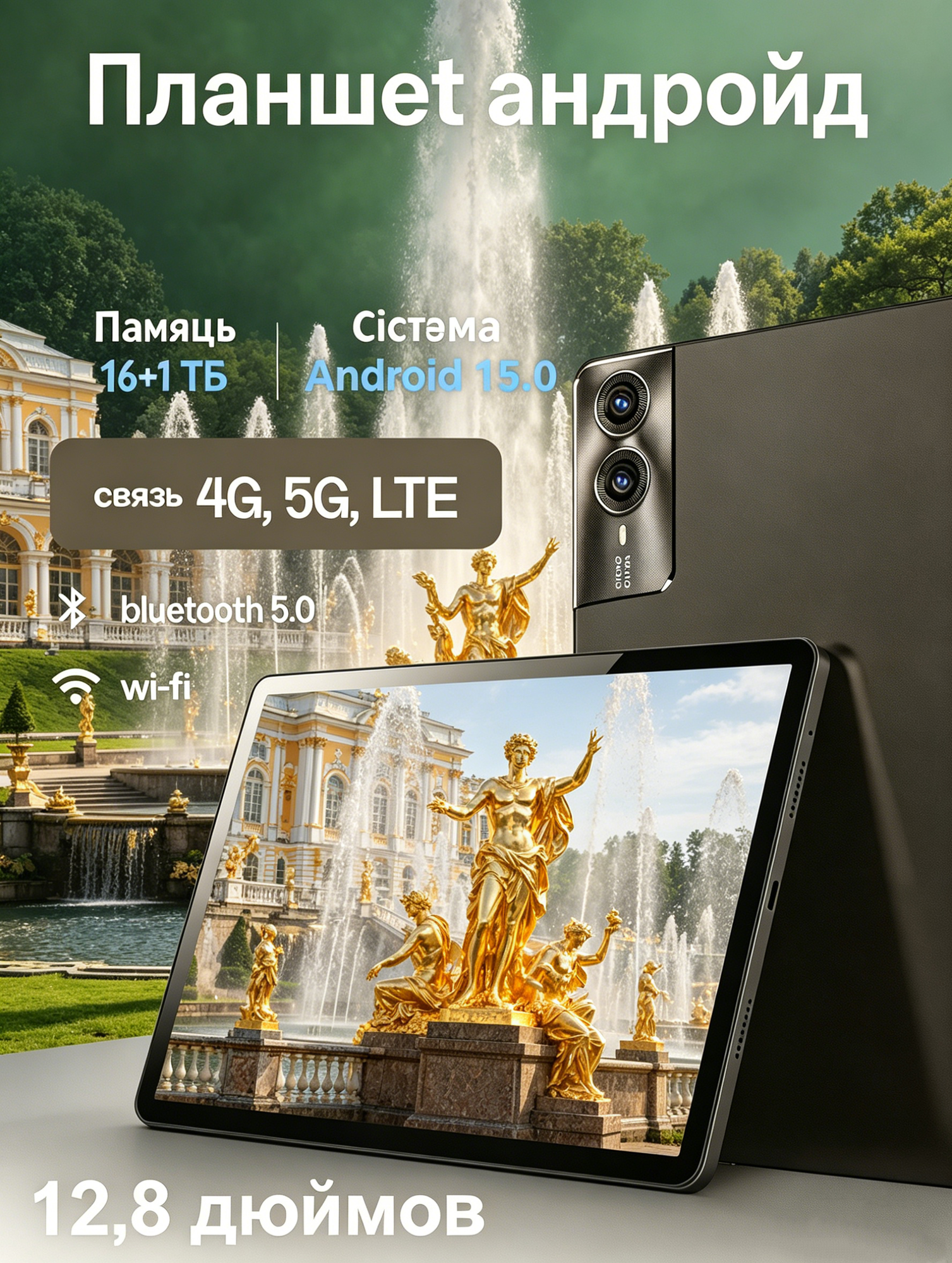 16ГБ+1024ГБ Игровой планшет на Android LTE 10000 мАч POC0 S13 12,8 дюймов с клавиатурой и мышкой