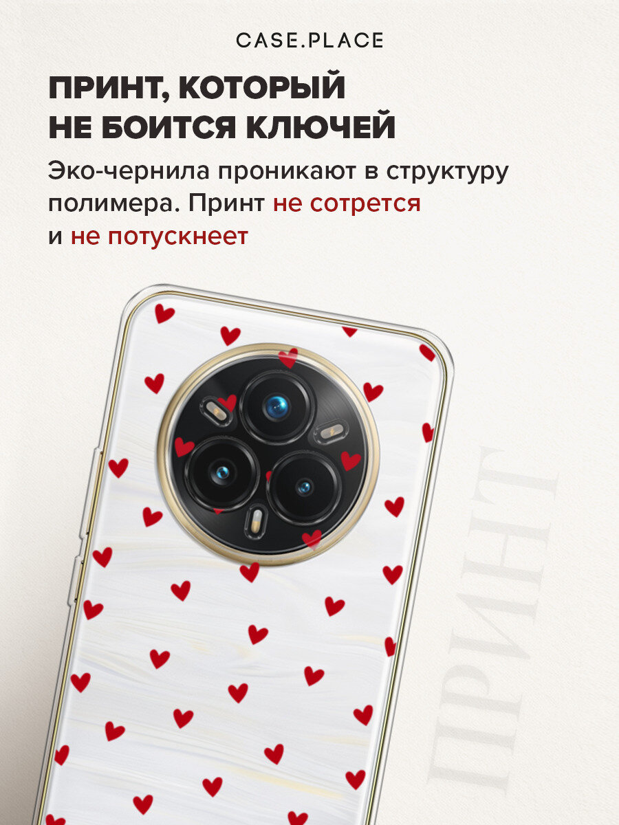 Чехол на Realme 14 Pro+ / Реалми 14 Про+ с принтом "Red hearts", прозрачный — фото 1