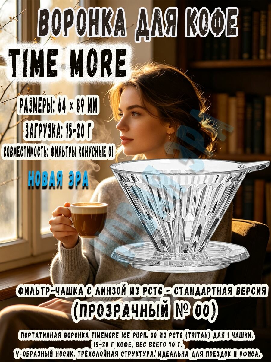 Воронка для кофе Timemore Ice Pupil 00 прозрачная PCTG пуровер 15-20г
