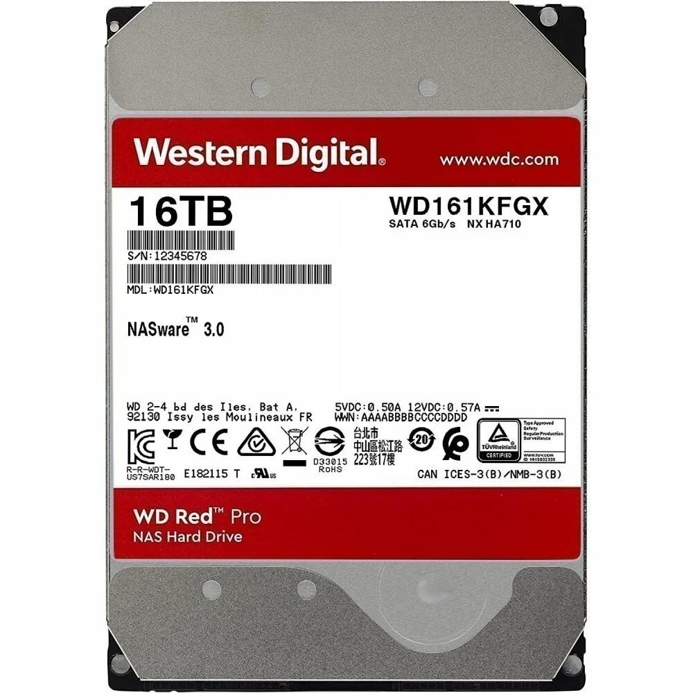 Жесткий диск WD SATA-III 16Tb WD161KFGX NAS Red Pro (7200rpm) 512Mb 3.5"
