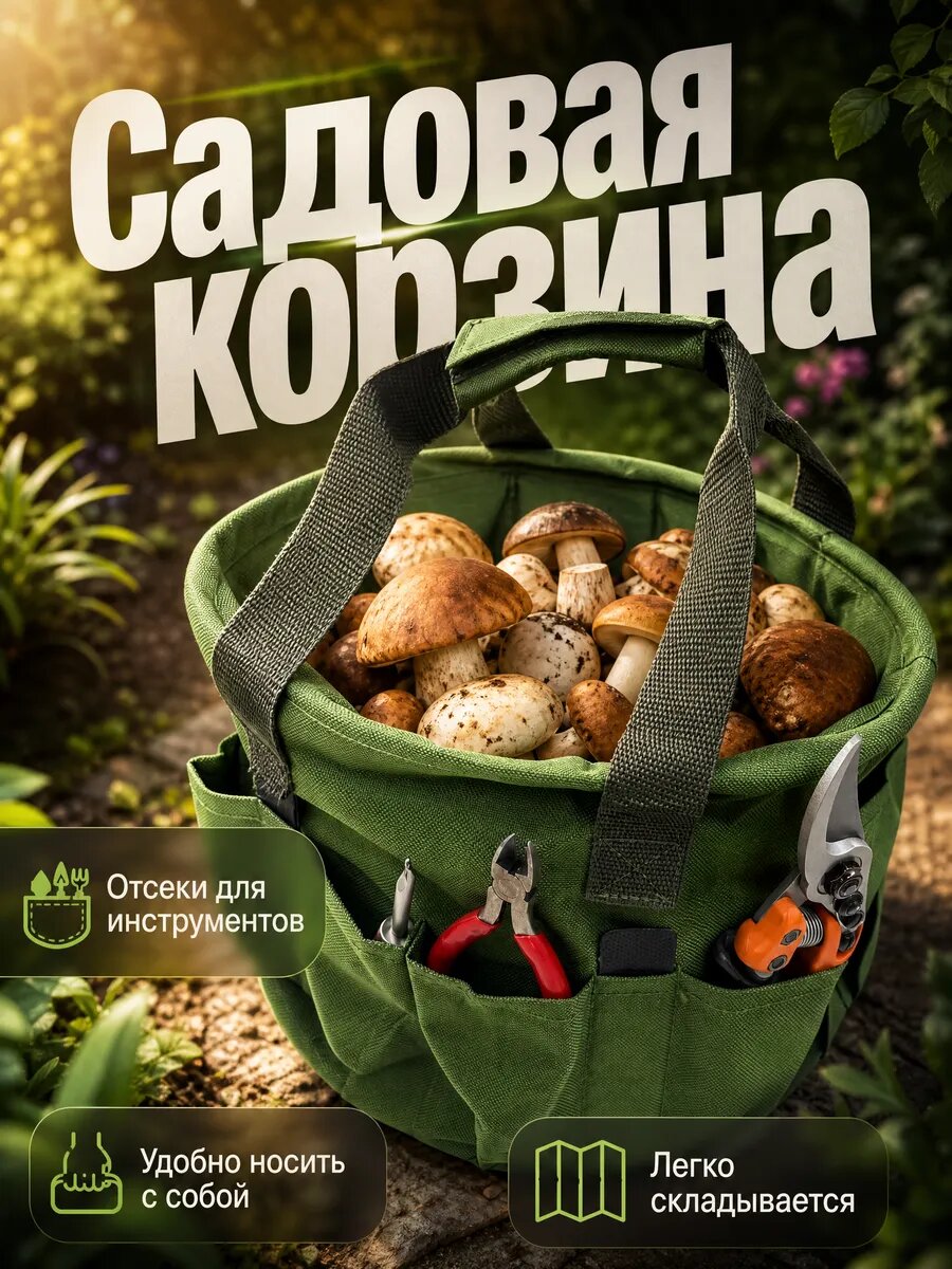 Сумка-корзина садовая с карманами для инструмента