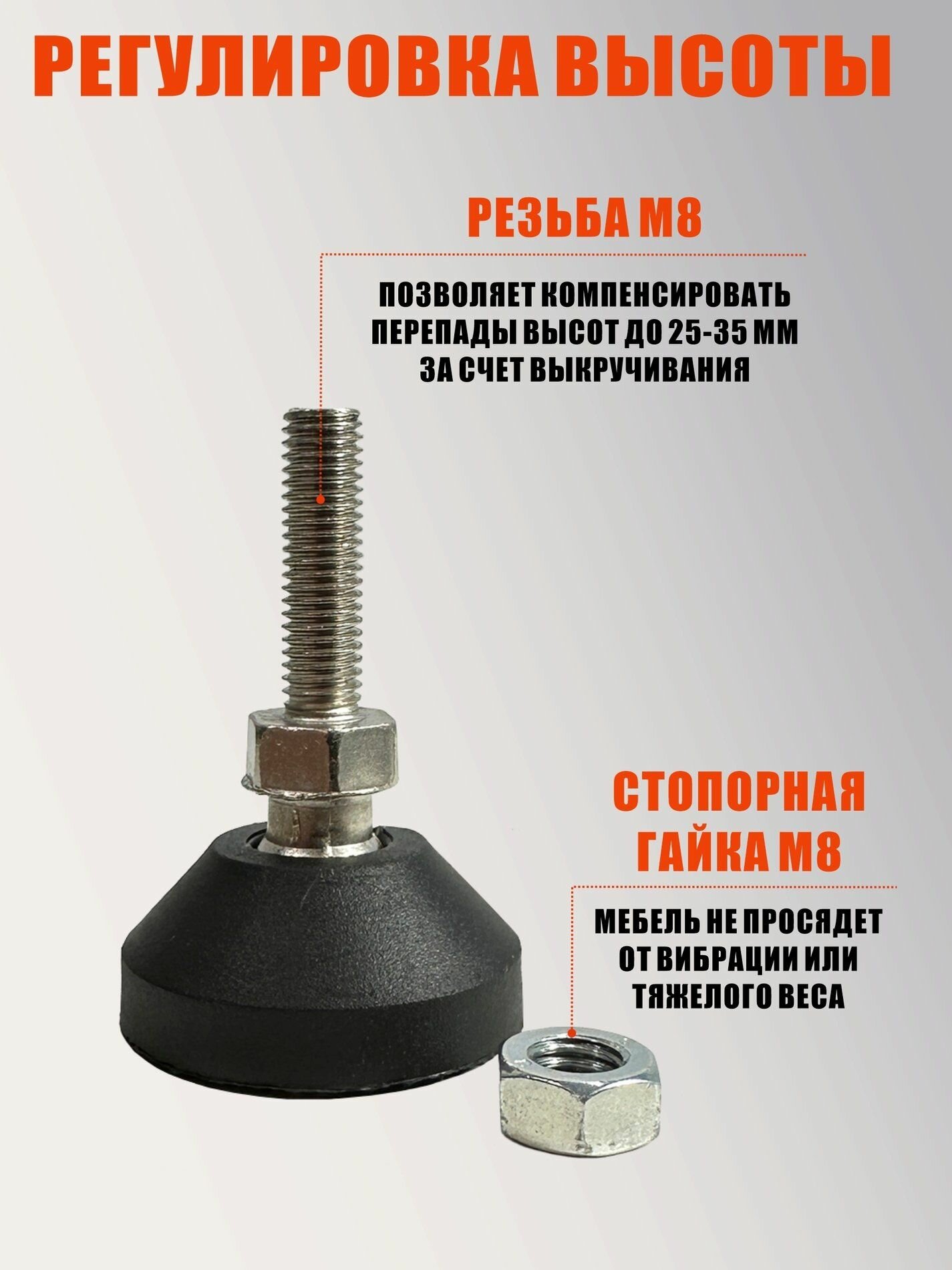 Подпятник шаровой регулируемый d40 мм резьба M8x30 угол наклона 30 3 шт