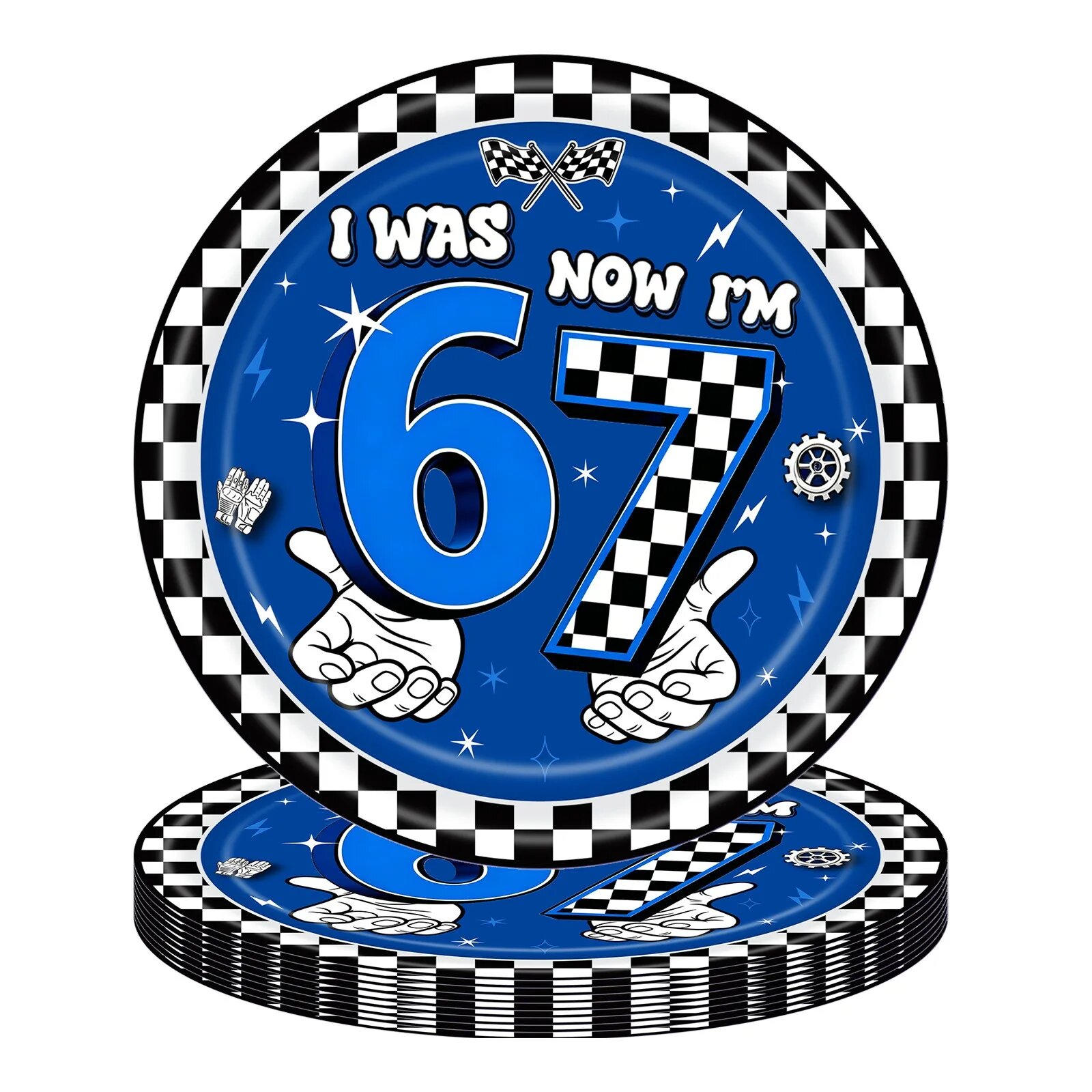 Одноразовая посуда Gooparty для дня рождения "67", голубой набор из 8 шт. 8pcs 9inch plates