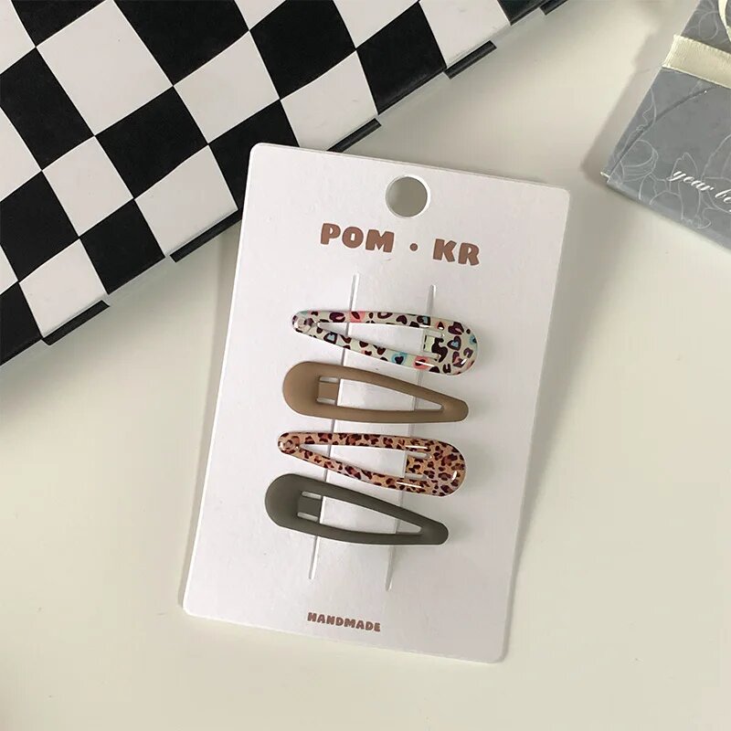 Заколки для волос POM KR, 4 шт, леопардовый принт