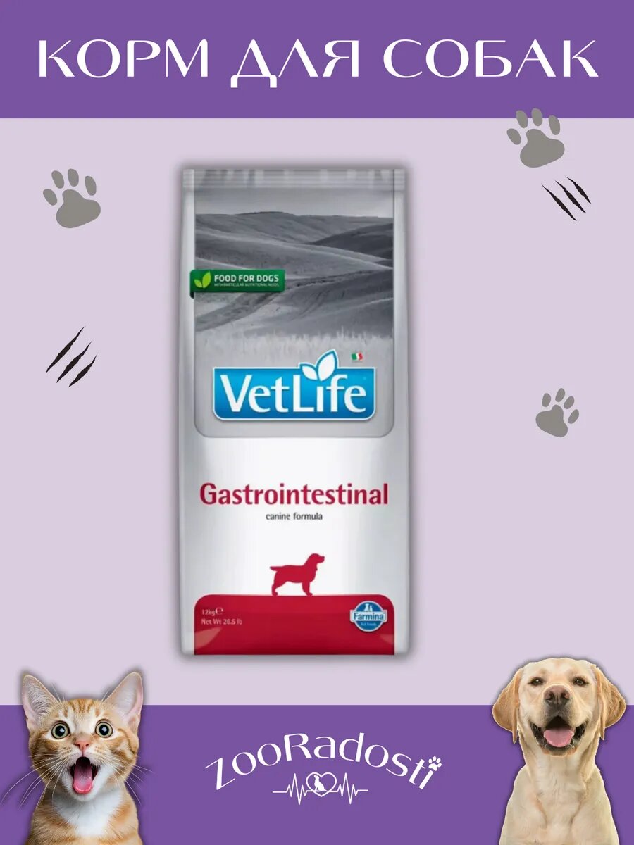 Сухой корм Farmina Vet Life, для собак, с нарушениями ЖКТ, 2 кг