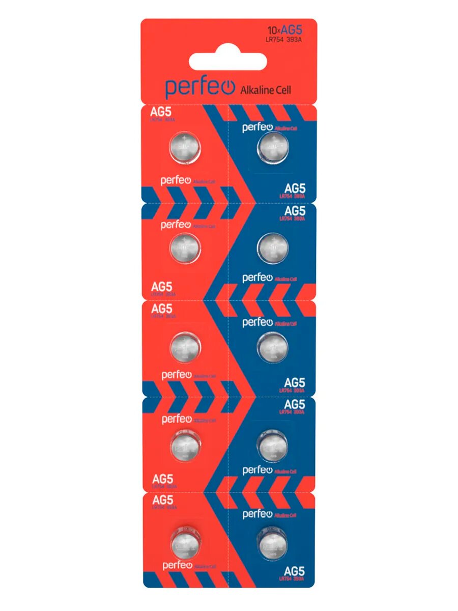 Батарейки таблетки круглые алкалиновая Perfeo AG 5 LR754 (393A), 1.5V, 10 шт