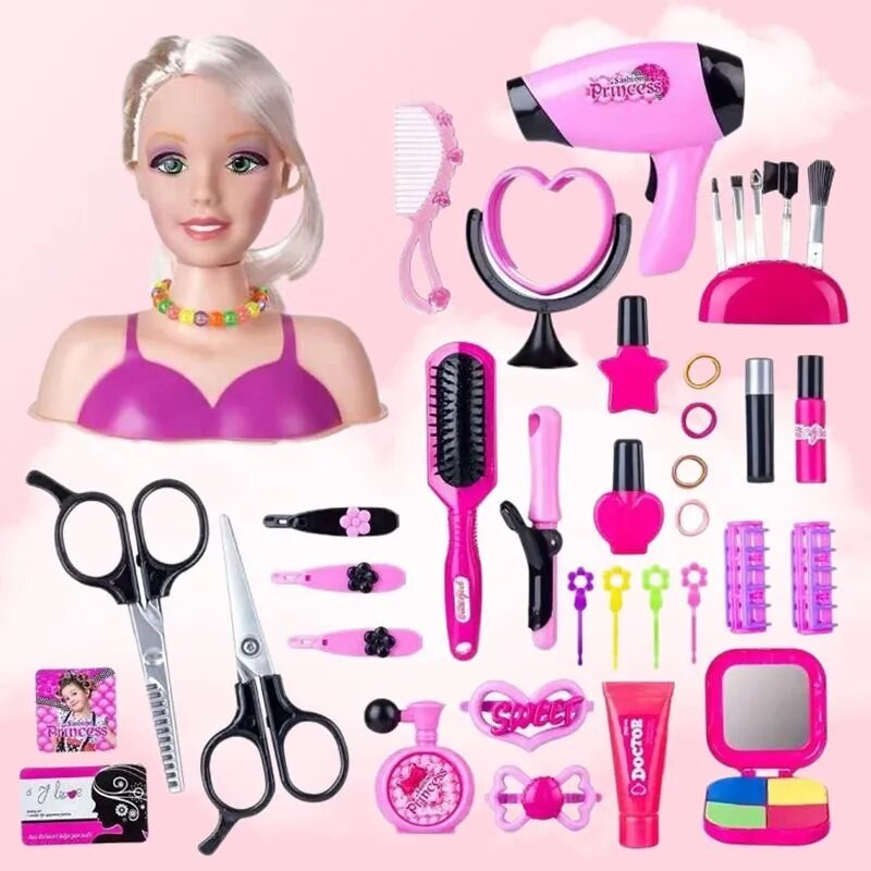 Торс для причесок и макияжа Barbie, кукла-манекен с 35 аксессуарами для укладки волос и макияжа