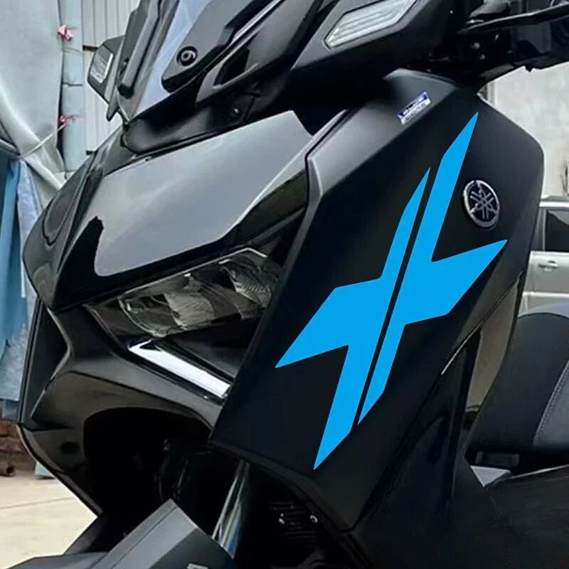 Наклейки на мото Yamaha, черные с синими полосами